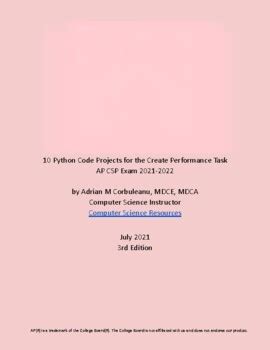 Python Code Projects For The Create Performance Task Of The AP CSP Exam