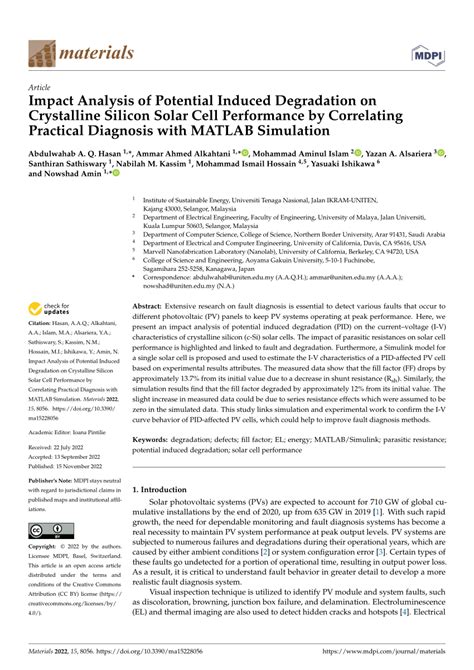 Pdf Impact Analysis Of Potential Induced Degradation On Crystalline Silicon Solar Cell