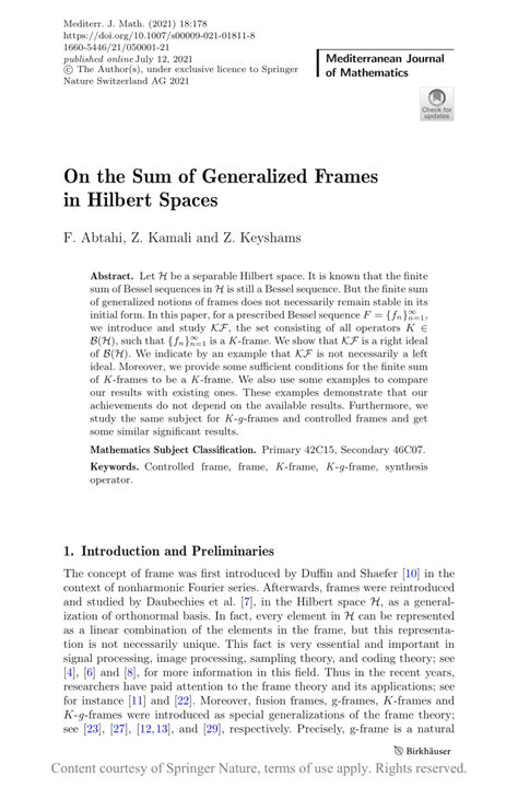 On The Sum Of Generalized Frames In Hilbert Spaces Request Pdf
