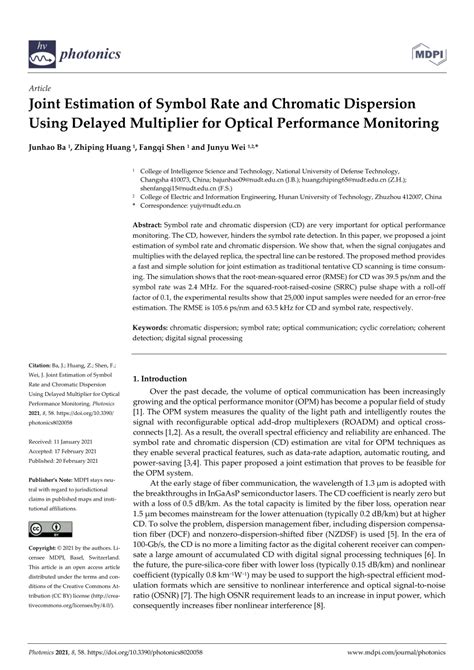 Pdf Joint Estimation Of Symbol Rate And Chromatic Dispersion Using Delayed Multiplier For