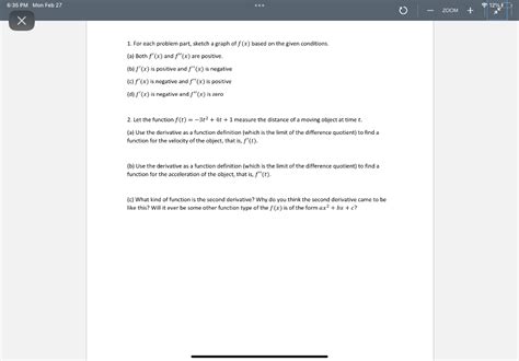 Solved For Each Problem Part Sketch A Graph Of F X Chegg Com