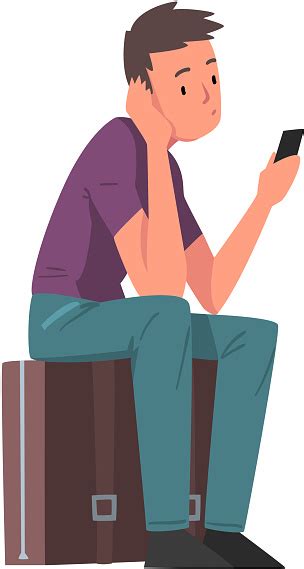 스마트폰 남성 관광객 전화 택시 자동차 또는 모바일 택시 호출 응용 프로그램 벡터 일러스트를 사용하여 가방에 앉아 남자 길이에 대한 스톡 벡터 아트 및 기타 이미지 Istock