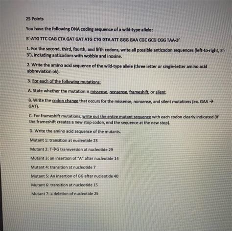 Solved 25 Points You Have The Following Dna Coding Sequence