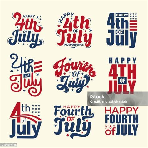 7 월 4 일 타이포그래피 디자인은 별과 미국 국기로 설정되었습니다 7 월 4 일 휴일 축하를위한 빨간색과 파란색 색상 텍스트입니다 인쇄용 미국 독립 기념일 클립 아트