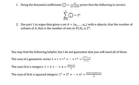 Solved Using The Binomial Coefficients Nk Nk K N Chegg
