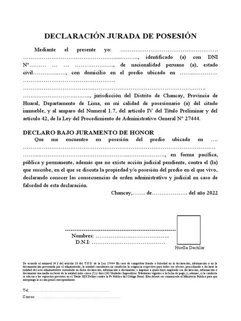Declaración Jurada De Posesión Pdf Ley Común Ley Pública