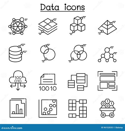 Database Data And Graph Icon Set In Thin Line Style Stock Vector