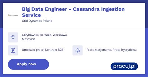 Oferta Pracy Big Data Engineer Cassandra Ingestion Service Grid