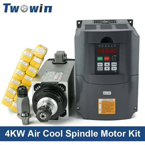 TWOWIN HY Spindle Kit 4KW CNC Spindle 4 Bearings Air Cooled Motor 220V 4KW Inverter ER20