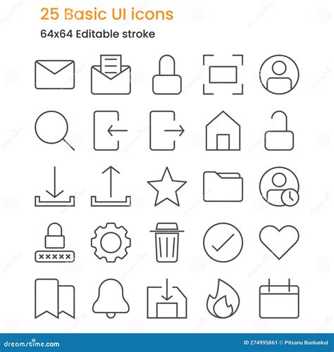 Set Of Basic User Interface Icons 64x64 Editable Stroke Stock Vector Illustration Of