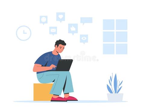 Man With Laptop And Browsing Networks For Chatting And Getting Likes