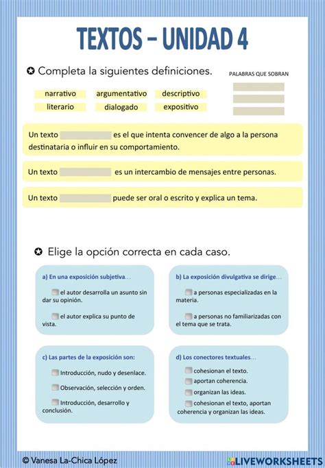 Textos Expositivos Argumentativos Y Dialogados Worksheet