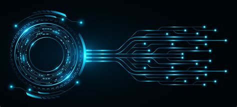 어두운 배경에 Ai 회로 기판과 전자 제품 세부 정보가 있는 미래 지향적인 빛나는 Hud 원 Ui 및 Gui 디자인을 위한 기술
