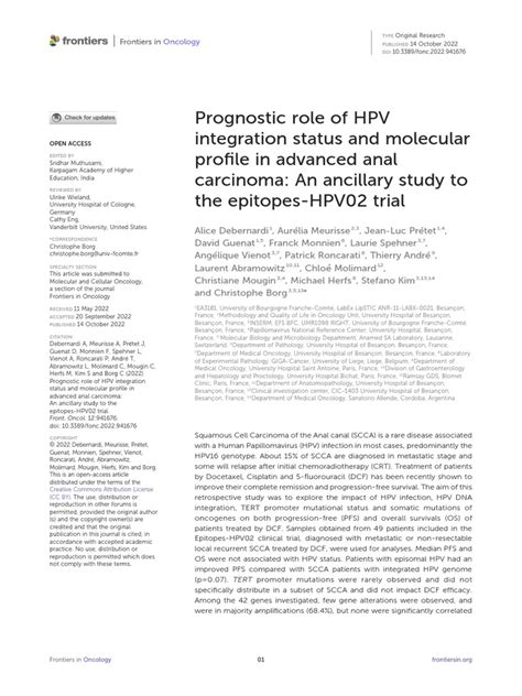 Prognostic Role Of Hpv Integration Status And Molecular Profile In