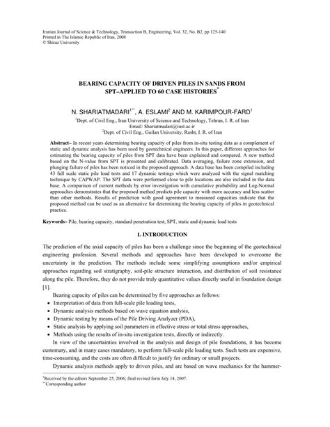 Pdf Bearing Capacity Of Driven Piles In Sands From Spt Applied To 60 Case Histories
