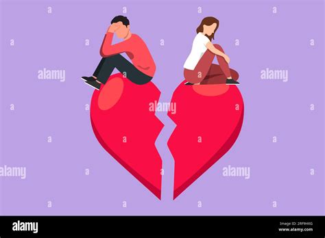 Graphic Flat Design Drawing Relationship Break Up Broken Heart Couple