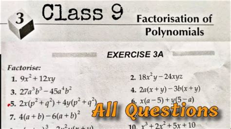 Class Ex A Factorisation Of Polynomials Q To Q CBSE RS Aggarwal Rajmith Study YouTube