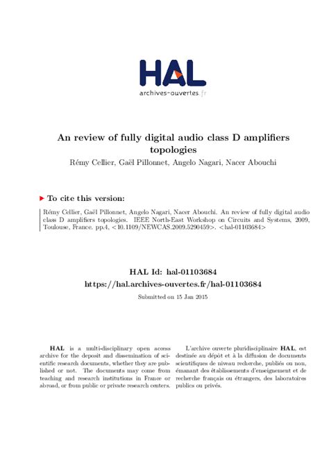 pdf an review of fully digital audio class d amplifiers topologies