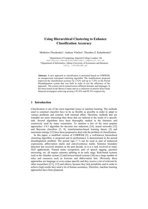 Pdf Using Hierarchical Clustering To Enhance Classification Accuracy