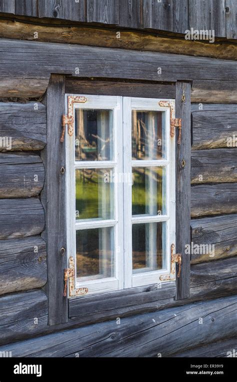 Rustic Cottage Window In Old Wooden Rural House Stock Photo Alamy