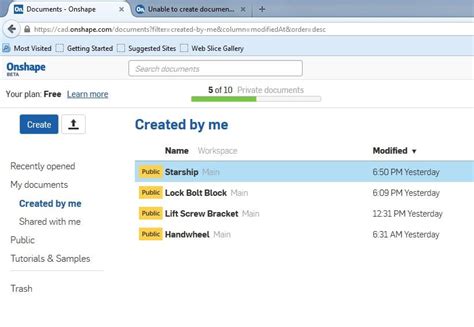 Unable To Create Document Onshape Not Connected — Onshape
