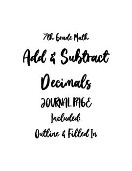 Add Subtract Decimals Interactive Journal Notes By Charly Baker