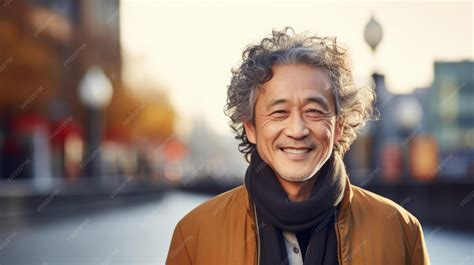 Sonriente Anciano Chino Con Cabello Castaño Rizado Foto Retrato De Una Persona Casual En La