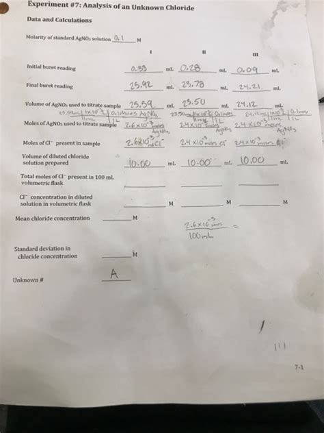 solved experiment 7 analysis of an unknown chloride data