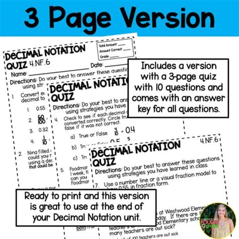 Decimal Notation Quizzes By Fantastically Fourth Grade Tpt