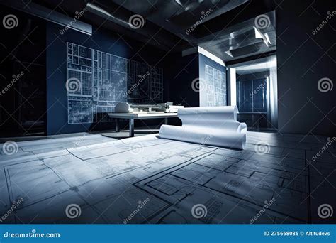 Architectural Blueprints For A Modern Office Building With Minimalist