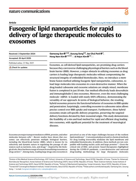 Pdf Fusogenic Lipid Nanoparticles For Rapid Delivery Of Large