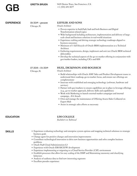Oracle Architect Sample Resume