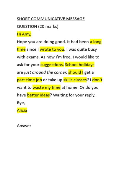 Short Communicative Message Form 3 Pdf