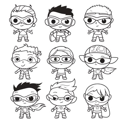 슈퍼히어로 만화책 키즈 색칠 페이지 개요 스케치 드로잉 그룹 벡터 슈퍼 히어로 그리기 슈퍼 히어로 개요 슈퍼 히어로 스케치