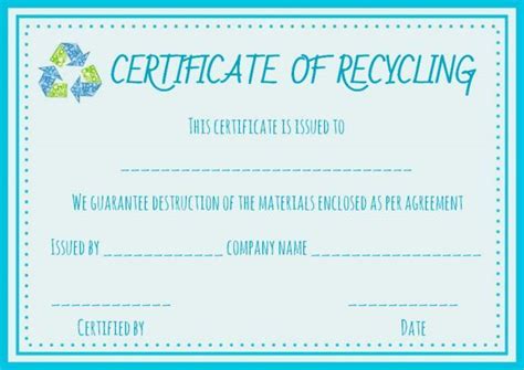 Certificate Of Recycling Template