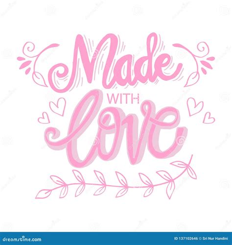 Made With Love Slogan Handwritten With Elegant Cursive Calligraphic Font Or Script Decorative