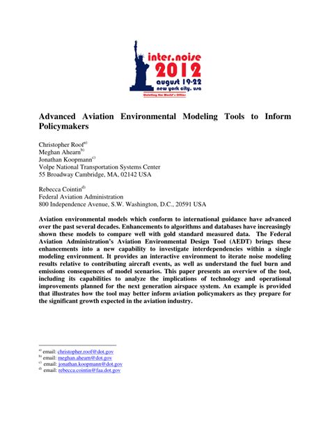 Pdf Advanced Aviation Environmental Modeling Tools To Inform Policymakers