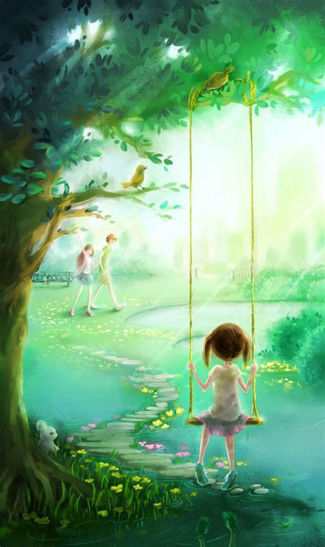 Рисунки девочки на качелях