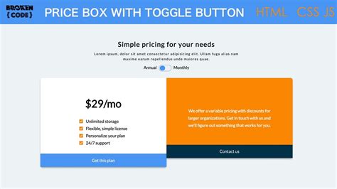 Price Page With Toggle Button Using CSS And Javascript YouTube