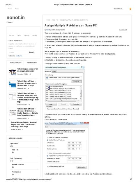 Assign Multiple Ip Address On Same Pc Nonot Pdf Computer Networking Wide Area Network