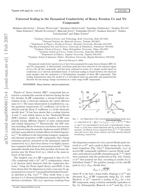Pdf Universal Scaling In The Dynamical Conductivity Of Heavy Fermion Ce And Yb Compounds