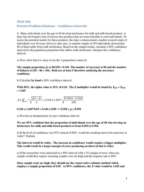 Practice Problem Solutions Ci Pdf Confidence Interval Statistical