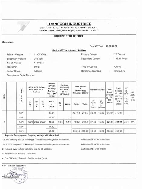 25 Kva Test Reports Crgo Pdf