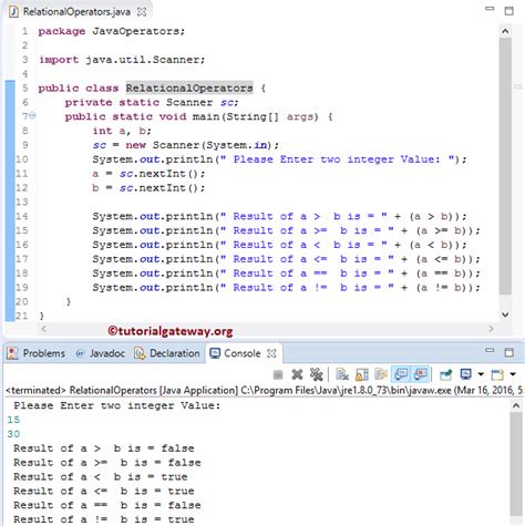 Relational Operators In Java Programming