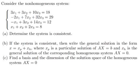 solved linear algebra consider the nonhomogeneous