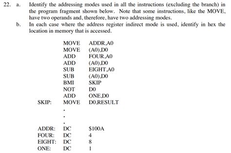 Solved 22 Aidentify The Addressing Modes Used In All The