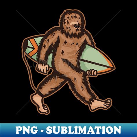 Sasquatch Bigfoot Walking In The Beach With A Surfboard Sum Inspire