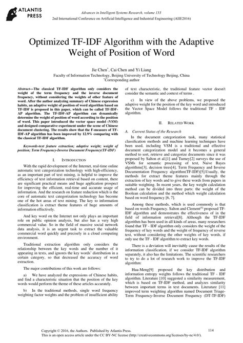pdf optimized tf idf algorithm with the adaptive weight of position