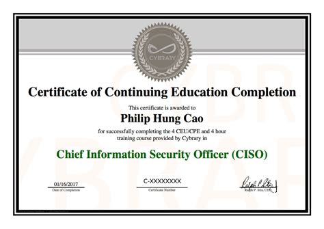 Cybrary Course Chief Information Security Officer Ciso Certificate Of Continuing Education