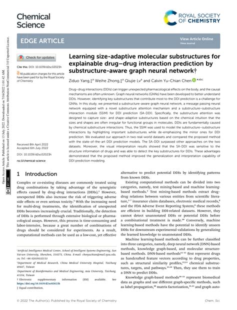 Pdf Learning Size Adaptive Molecular Substructures For Explainable Drugdrug Interaction